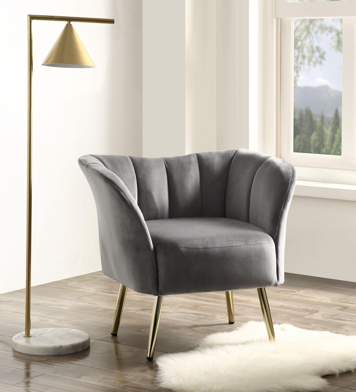 Reese Gray Velvet & Gold Accent Chair — Mr. Discount Furniture (Chicago, IL)